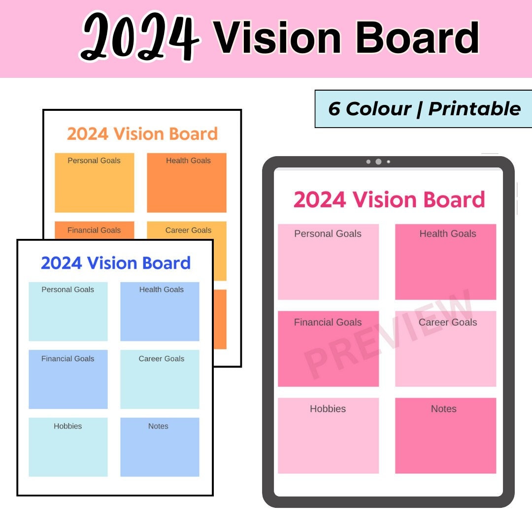 2024 Vision Board Printables, Vision Board Digital, Goal Planner ...