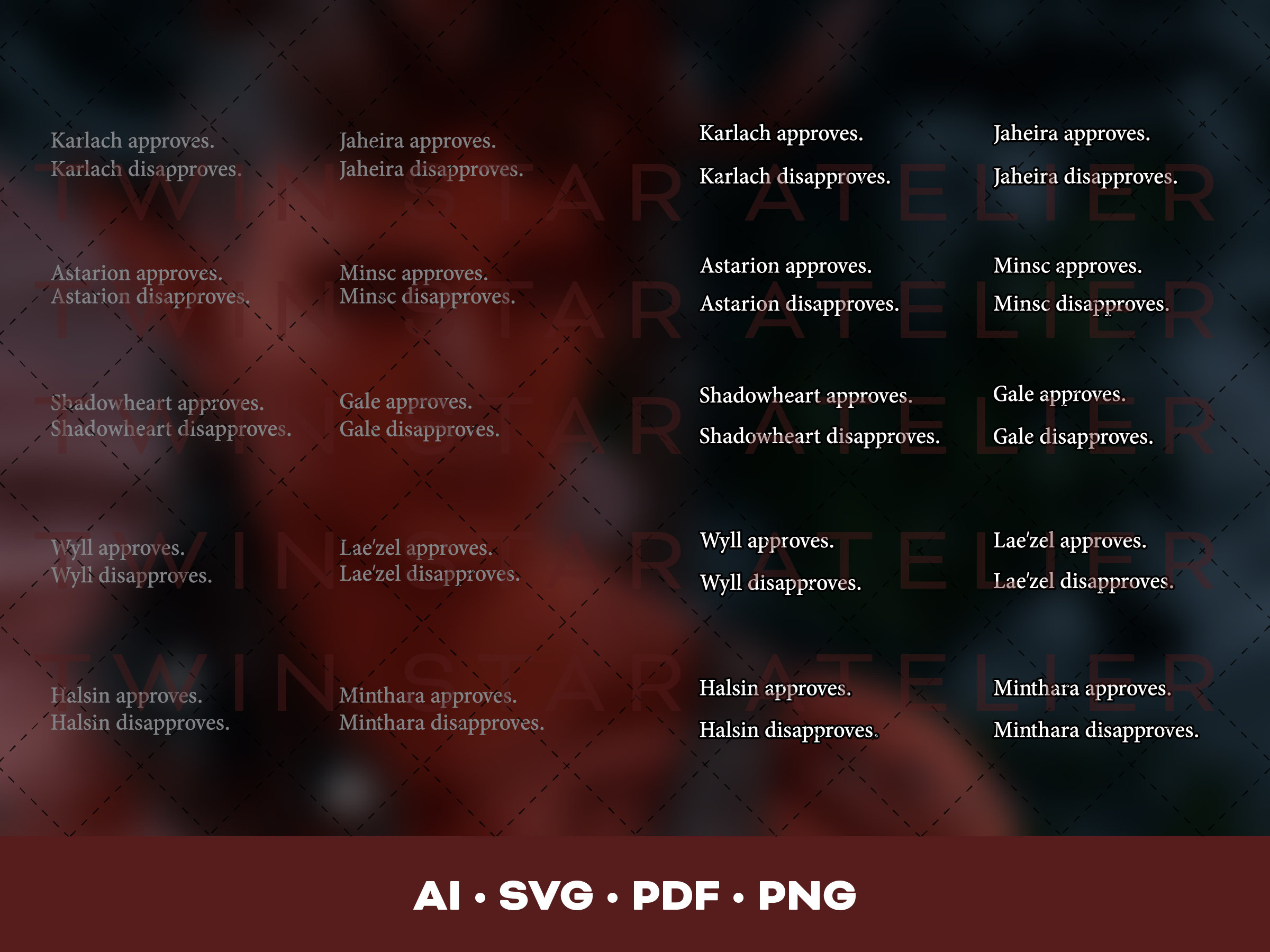 Companion Approves BG3 Text Bundle | Vector AI SVG PDF - Etsy