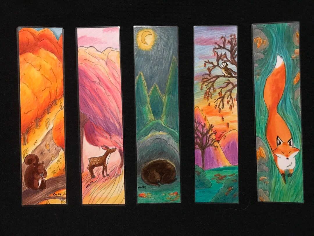 Hand Drawn Colored Pencil and Marker Laminated Original Fall Bookmarks ...