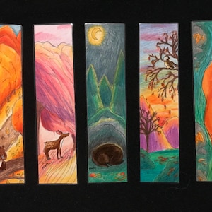 Hand Drawn Colored Pencil and Marker Laminated Original Fall Bookmarks ...