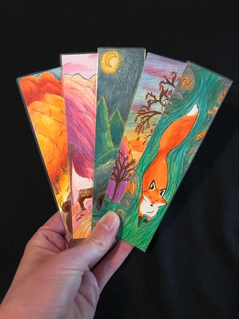 Hand Drawn Colored Pencil and Marker Laminated Original Fall Bookmarks ...