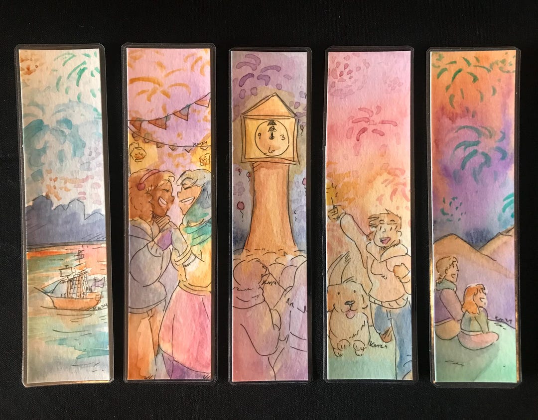 Hand Drawn Watercolor Laminated Original New Year Fireworks Bookmarks ...