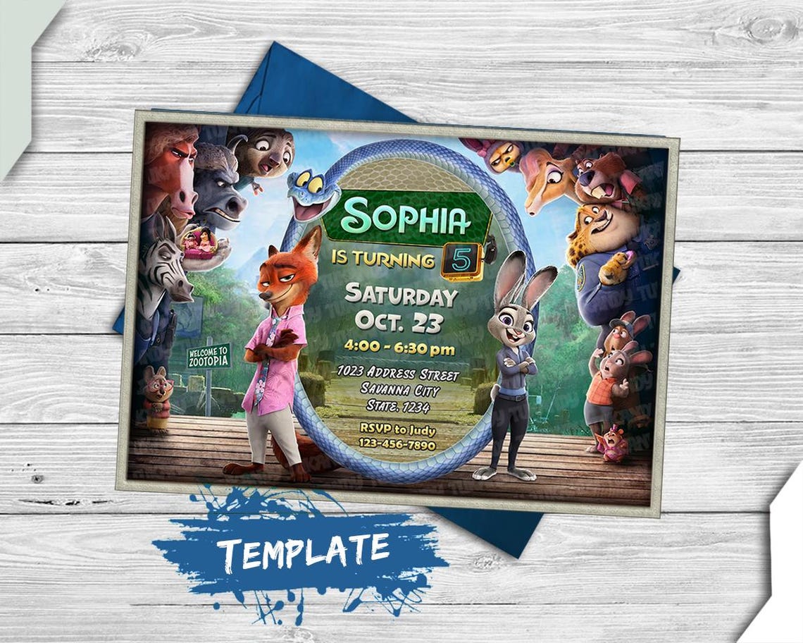 Zootopia Invitation - Digital Printable Invite - Birthday Party - Etsy