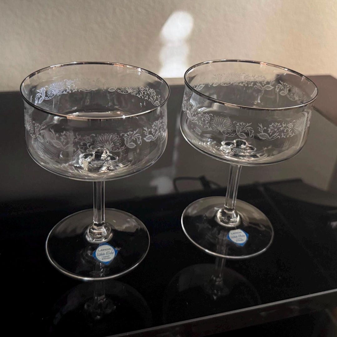 Lenox Crystal White Echo Hand Etched Champagne Glasses- Set of 2 - Etsy