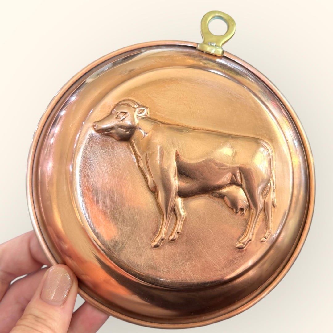 Vintage Copper Farm Cow Mold Pan With Brass Hanger – French Country ...