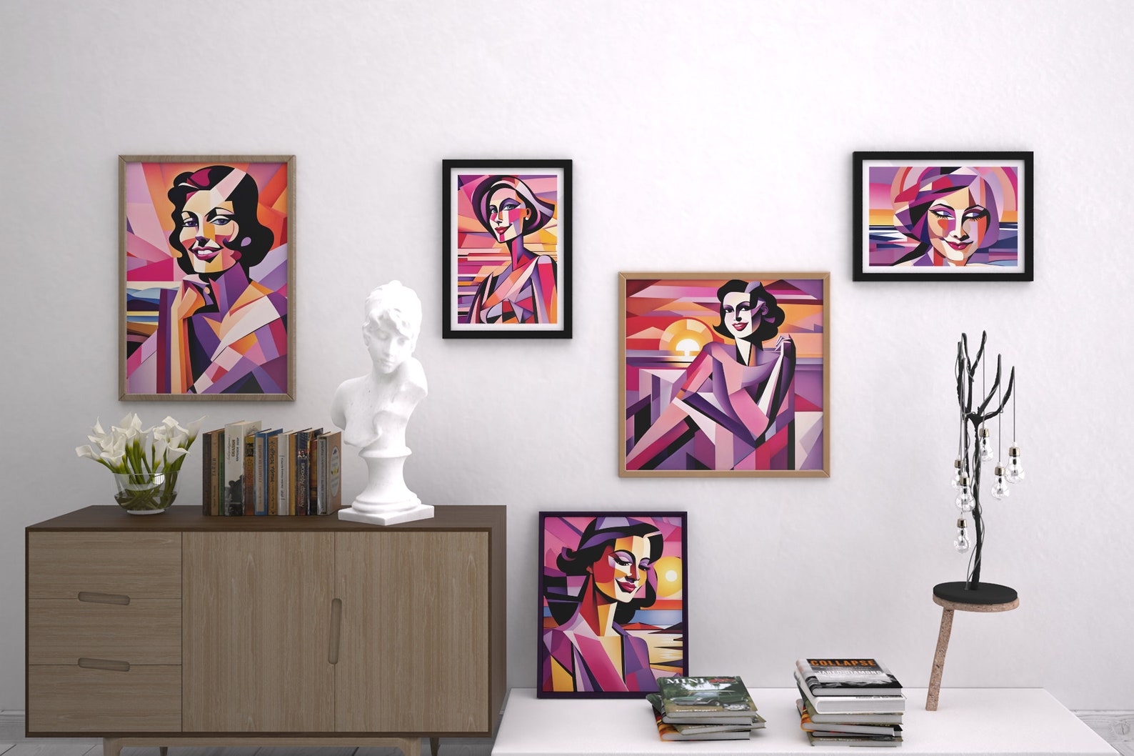 Cubist Women Pink (5 Pack) Mauve Pink Wall Art, Pink, Cubism Wall Art ...