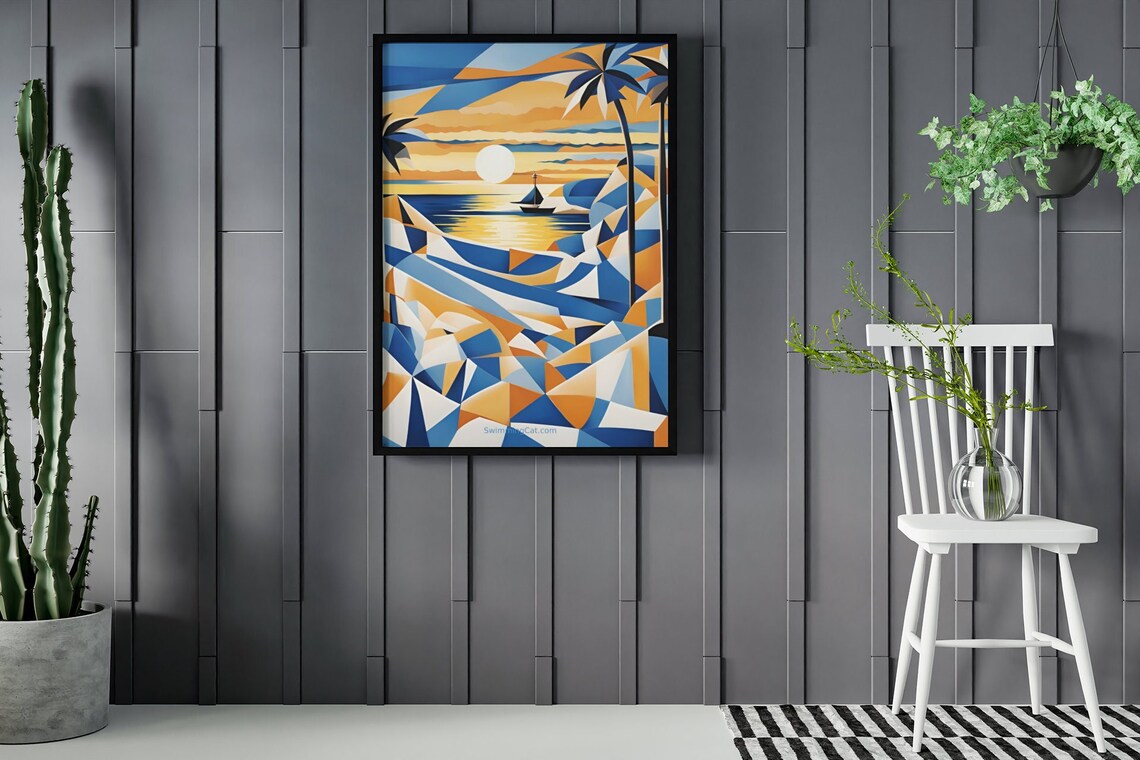 Cubist Beaches Blue and White 5 Pack, Cubism Painting, Cubist Painting ...