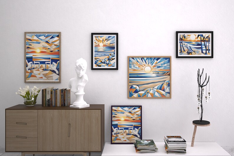 Cubist Beaches Blue and White (5 Pack), Cubism Painting, Cubist ...