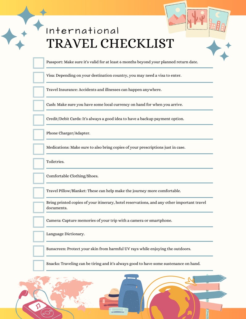 Customizable Travel Checklist & Itinerary, Digital and Printable PDF ...