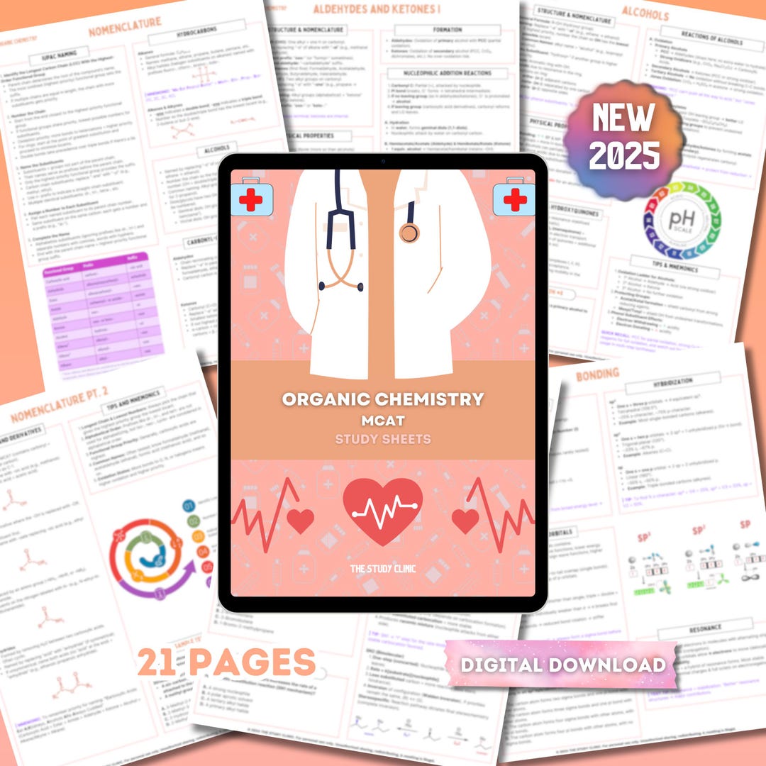 MCAT Organic Chemistry Study Guide | 21 Pages | Study Cheat Sheets ...