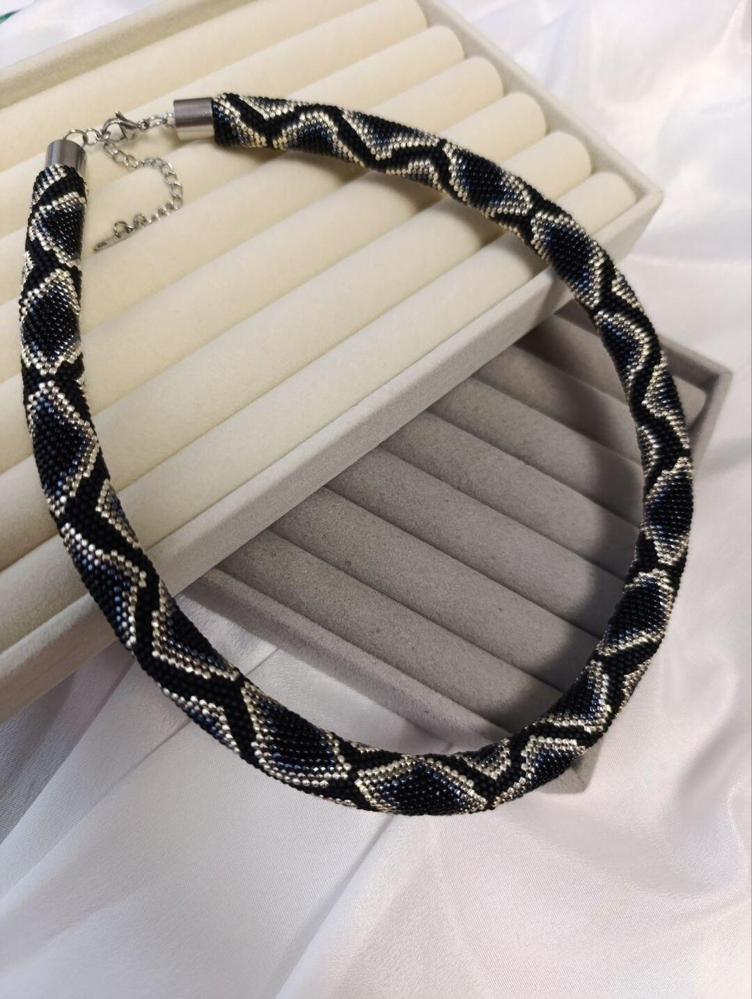 Snake Beaded Necklace. Black Python Necklace 10 Mm Diameter. Snake ...