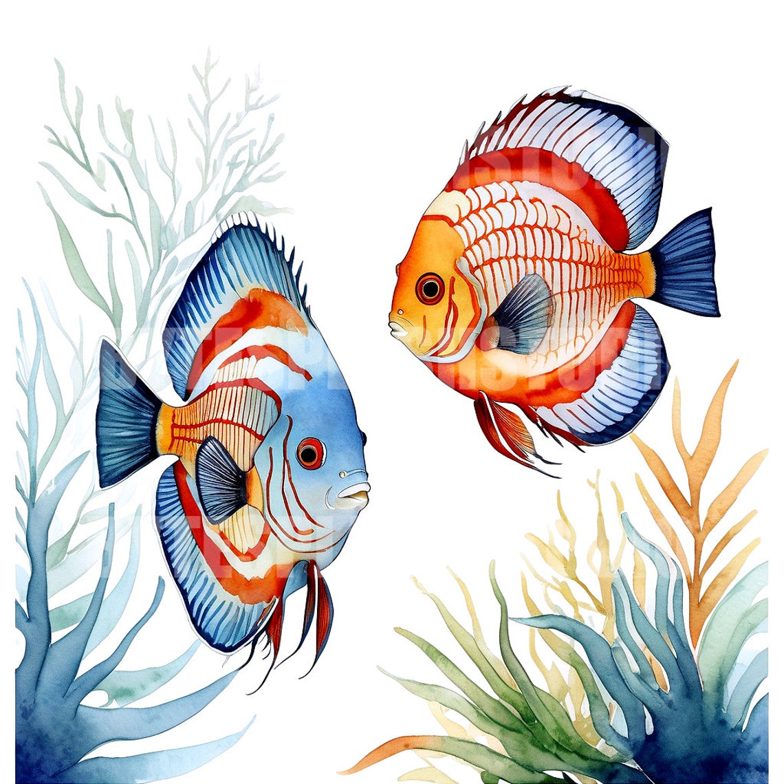 Colorful Fish Clip Art Bundle 10 High-quality PNG Watercolor Style ...