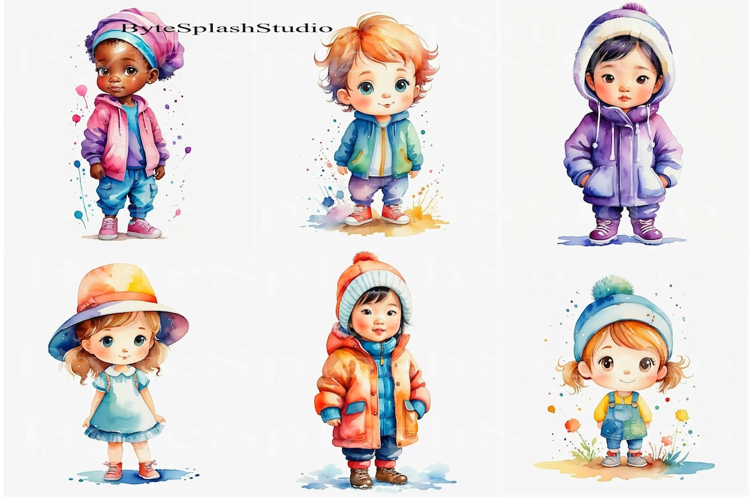 Vibrant Cute Cartoon Kids Clip Art Set 18 Colorful Children ...