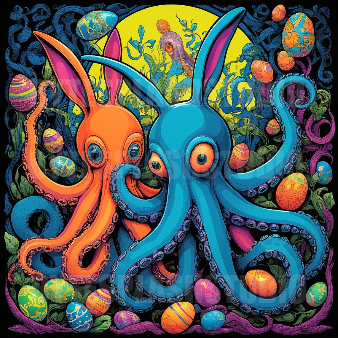 Abstract Neon Octopus Clipart Set 3 High-quality PNG Images, 4096x4096 ...