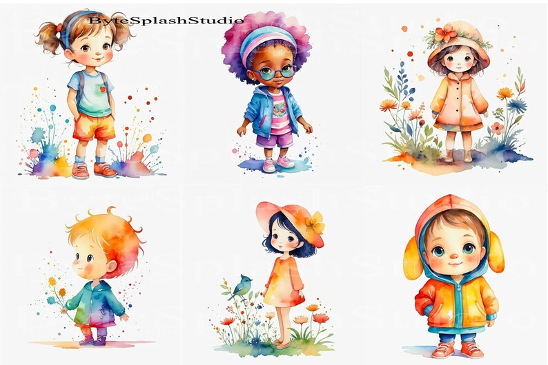 Vibrant Cute Cartoon Kids Clip Art Set 18 Colorful Children ...