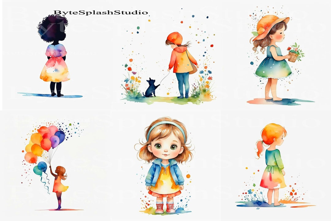 Vibrant Cute Cartoon Kids Clip Art Set 18 Colorful Children ...
