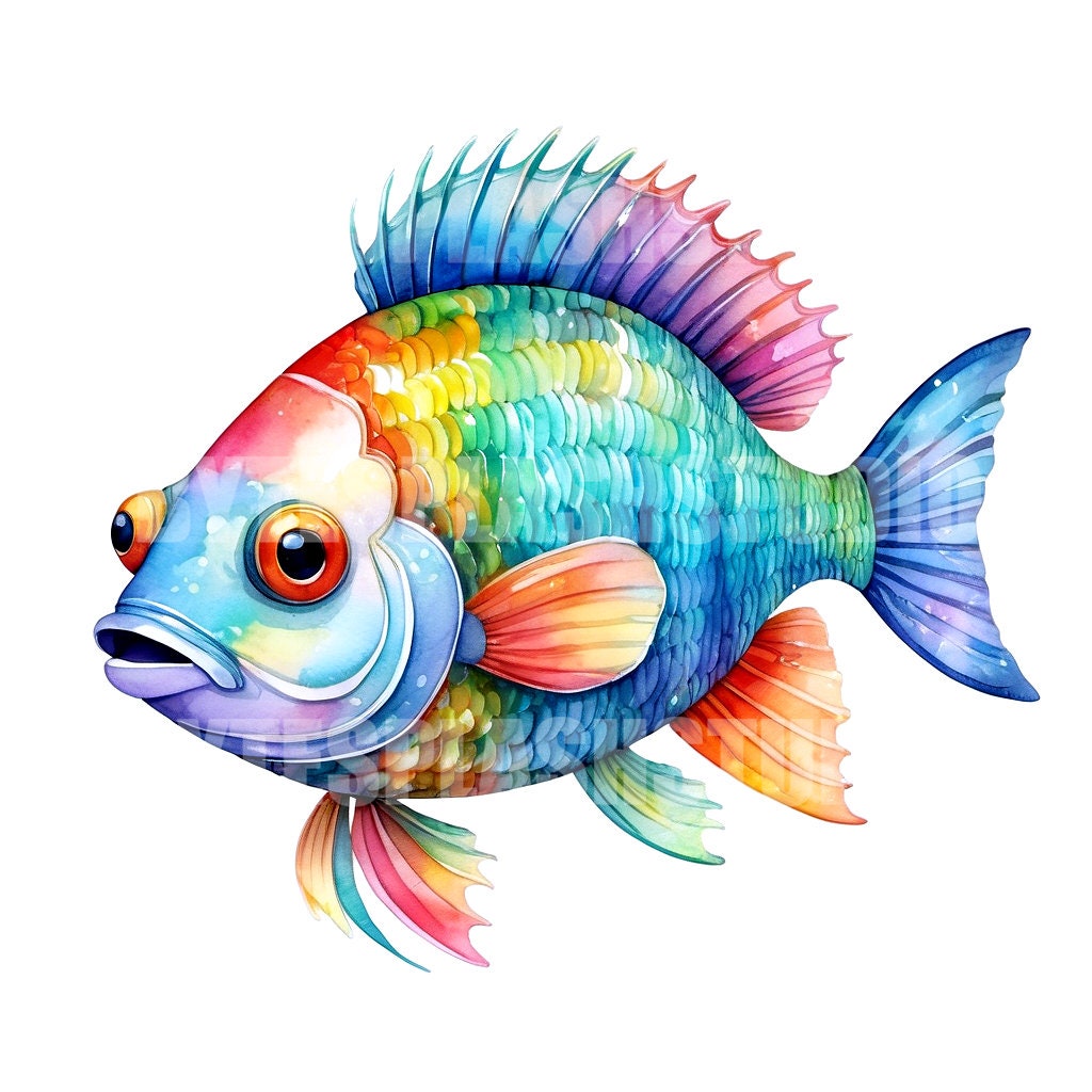 Colorful Fish Clip Art Bundle 10 High-quality PNG Watercolor Style ...