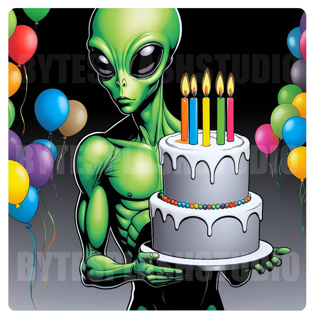 Green Alien Birthday Cake Clip Art 1 Piece High-quality PNG Digital ...