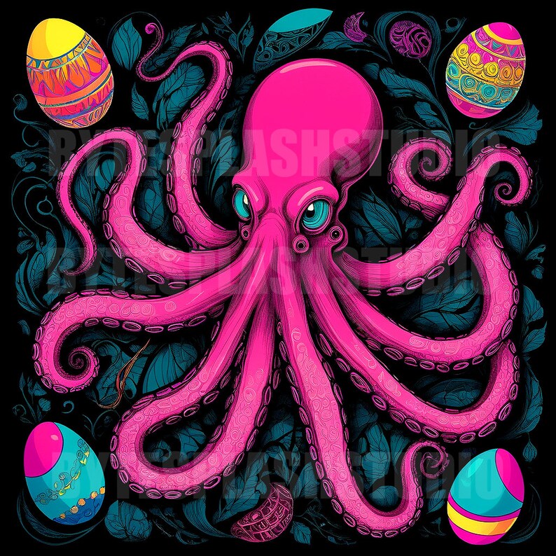 Abstract Neon Octopus Clipart Set 3 High-quality PNG Images, 4096x4096 ...