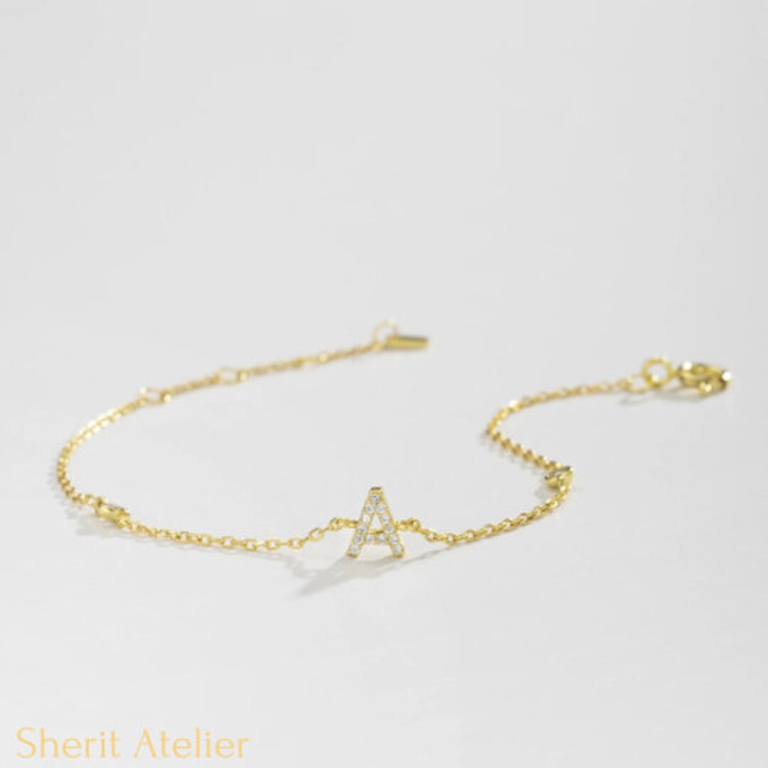 Sherit Atelier-bracelet, 26 Alphabet Letters, Golden Name Monogram, CZ ...