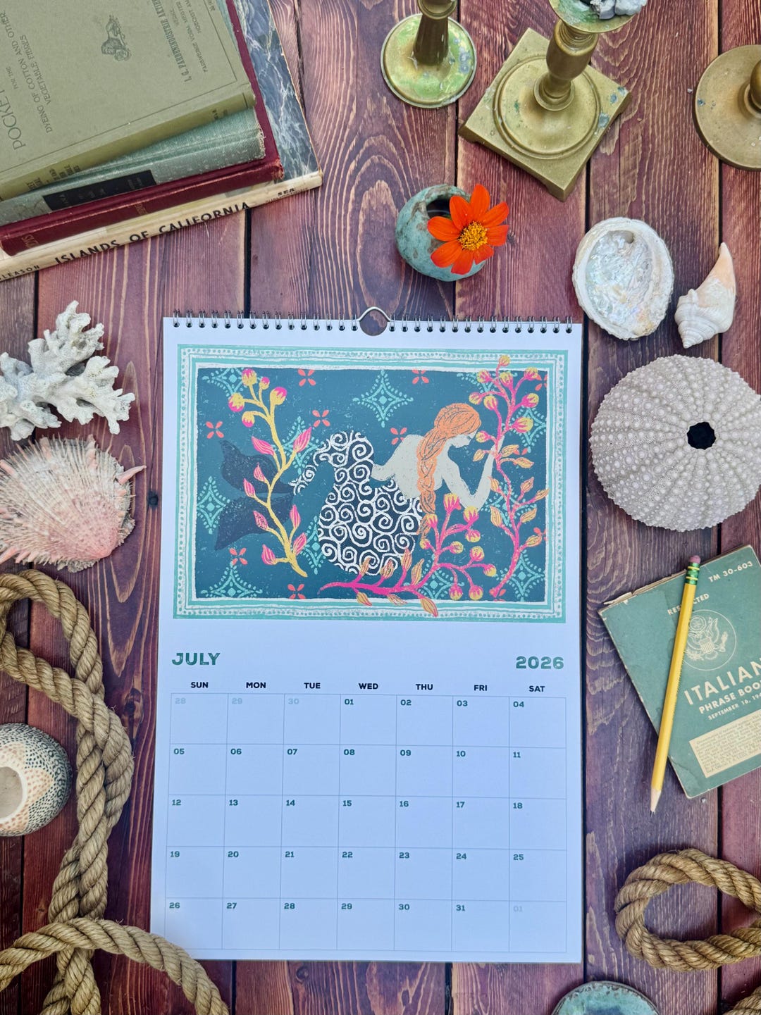 2026 Mermaid Sea Calendar | 11 X 16.5" | Ocean Animals & Mystic ...