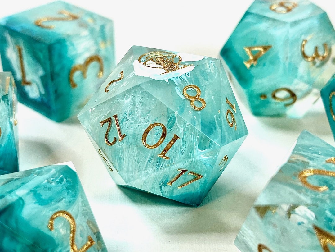 Surging Tide Teal and Gold Petri Sharp Edge Dnd Dice Set - Etsy