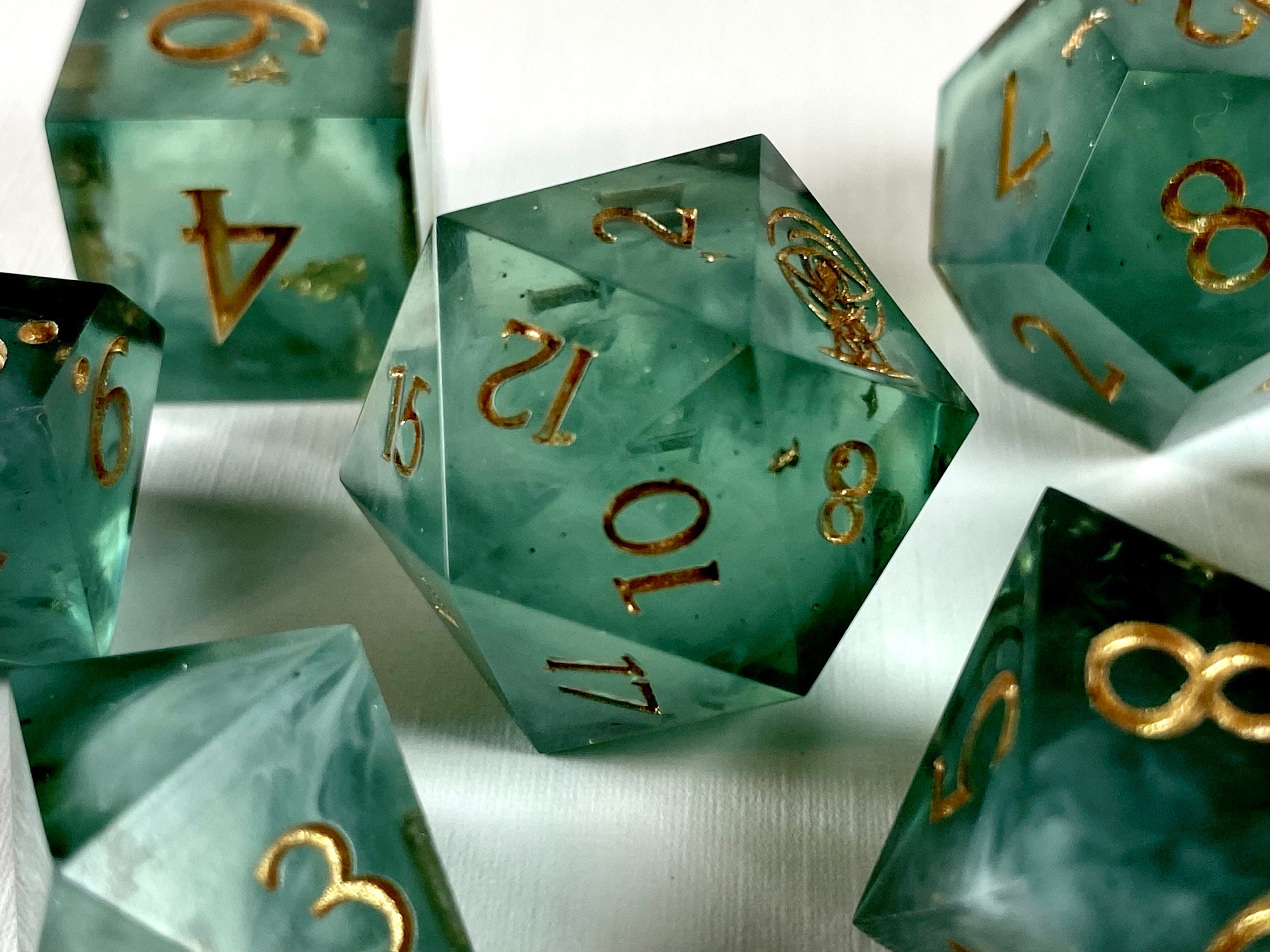 Mystic Jade Green and Gold Sharp Edge Dnd Dice Set - Etsy