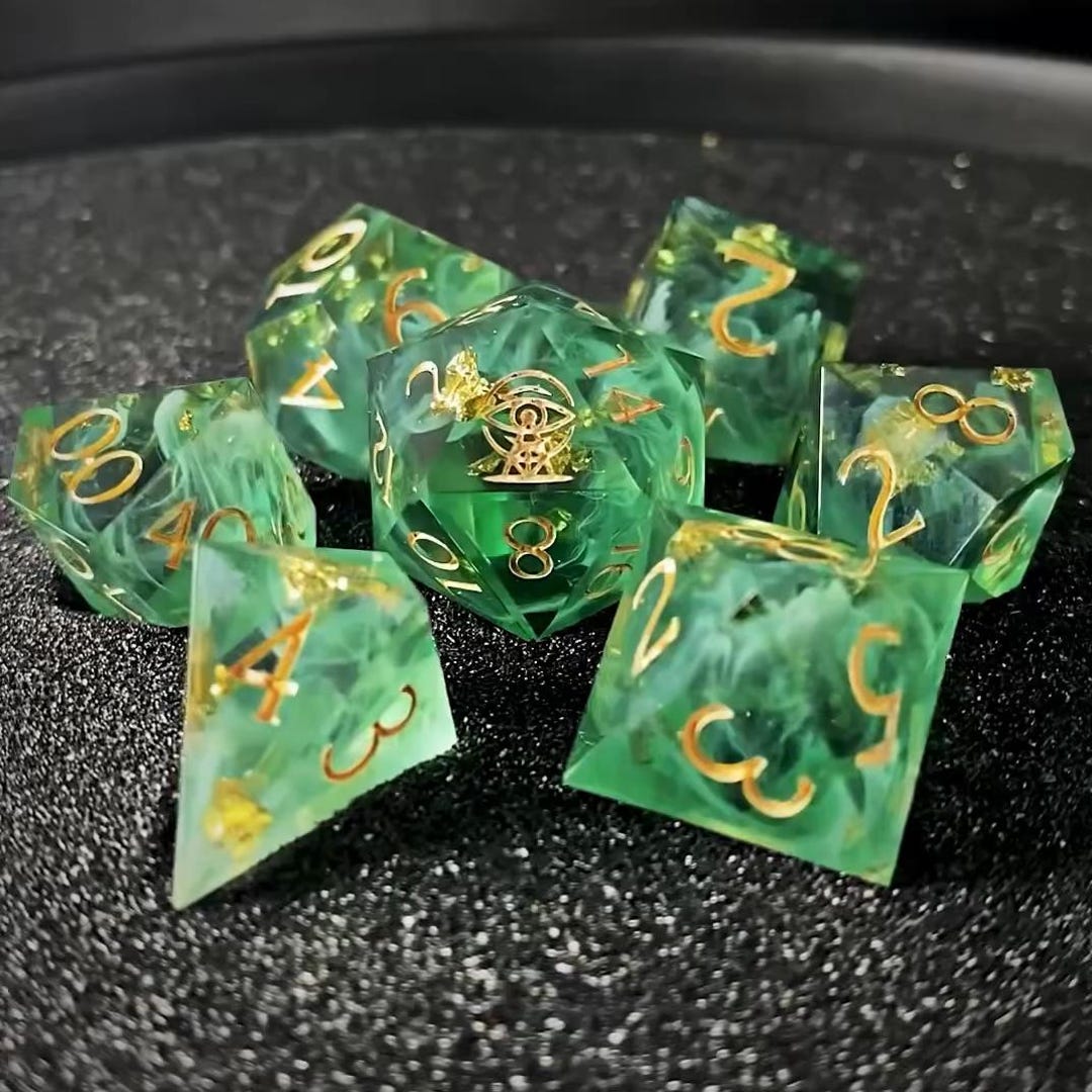 Mystic Jade - Green and Gold Sharp Edge Dnd Dice Set - Etsy