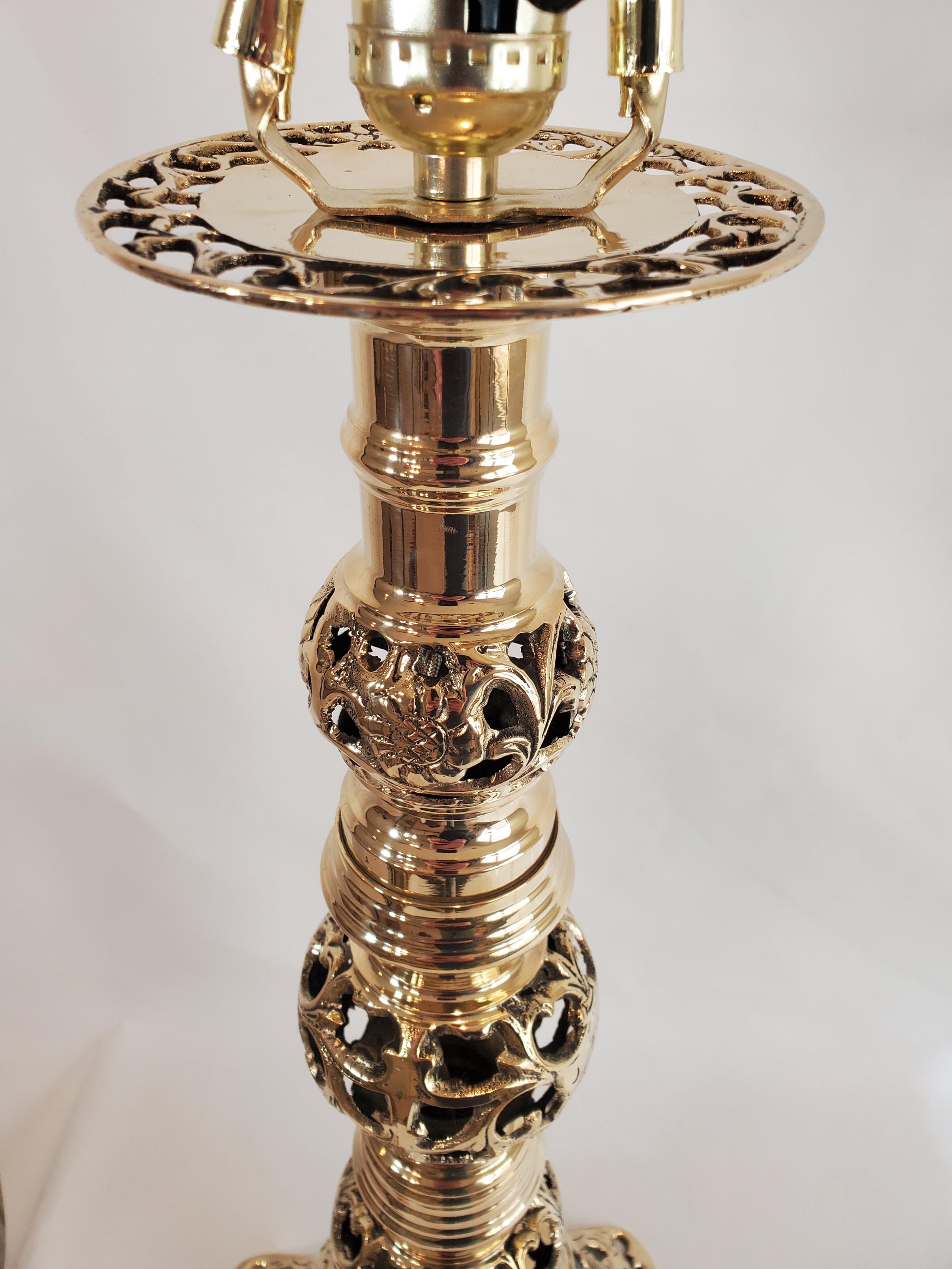 Vintage Asian Inspired Brass Filigree Lamp Pair - Etsy