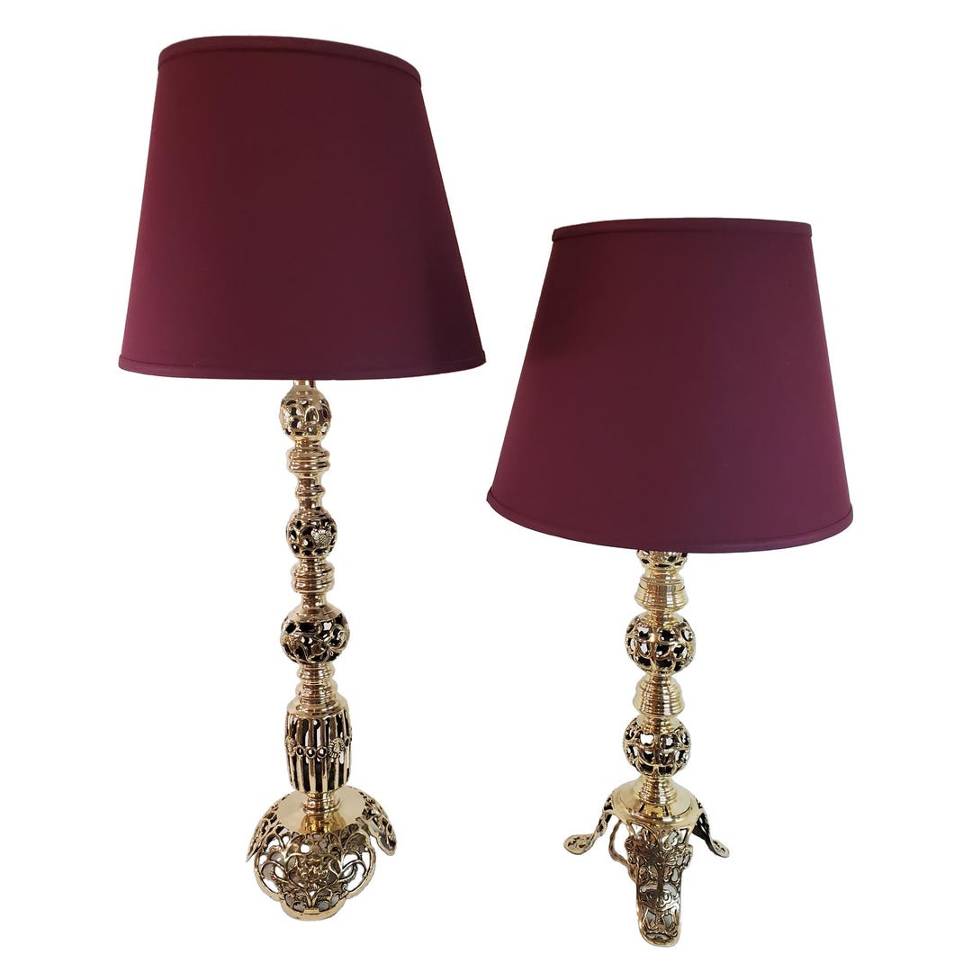 Vintage Asian Inspired Brass Filigree Lamp Pair - Etsy