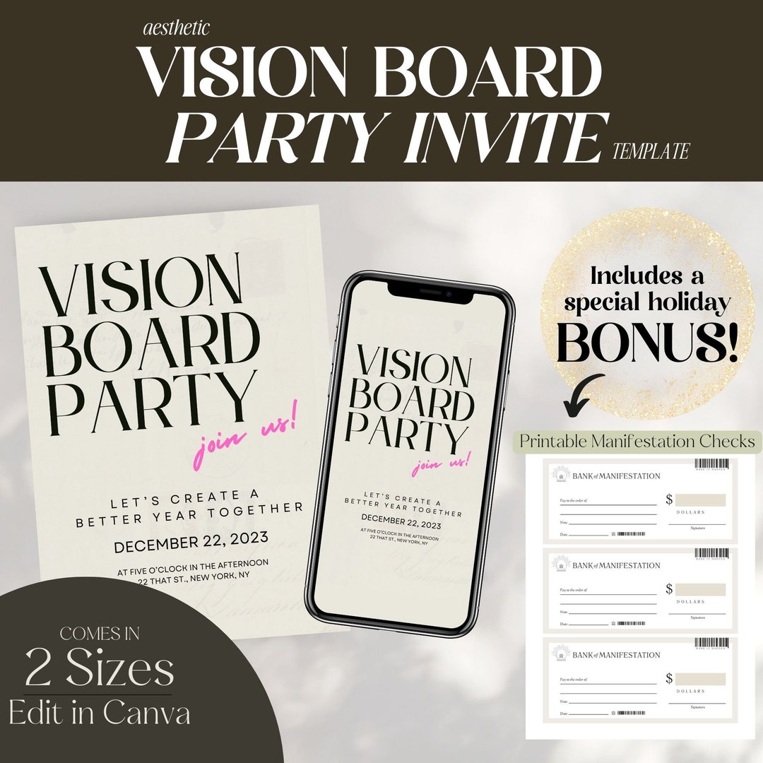 Editable Vision Board Party Flyer Printable Vision Board Party Invite ...