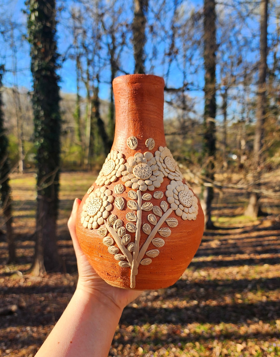 Embroidery Clay Vase Decor Mexican Flowers Bottle Pottery Barro Bordado ...