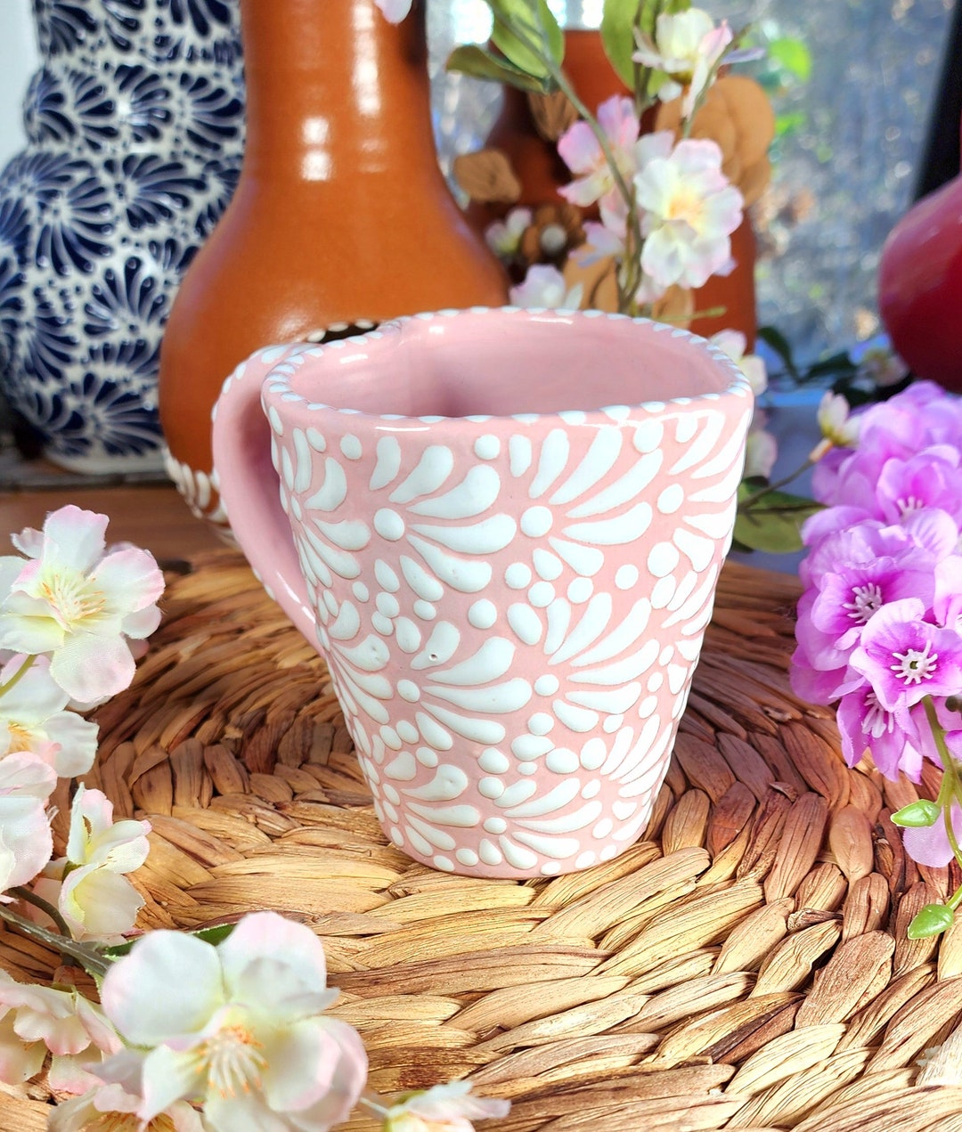 Talavera Pink Heart Coffee Mug Handmade Handpainted Hot Chocolate ...