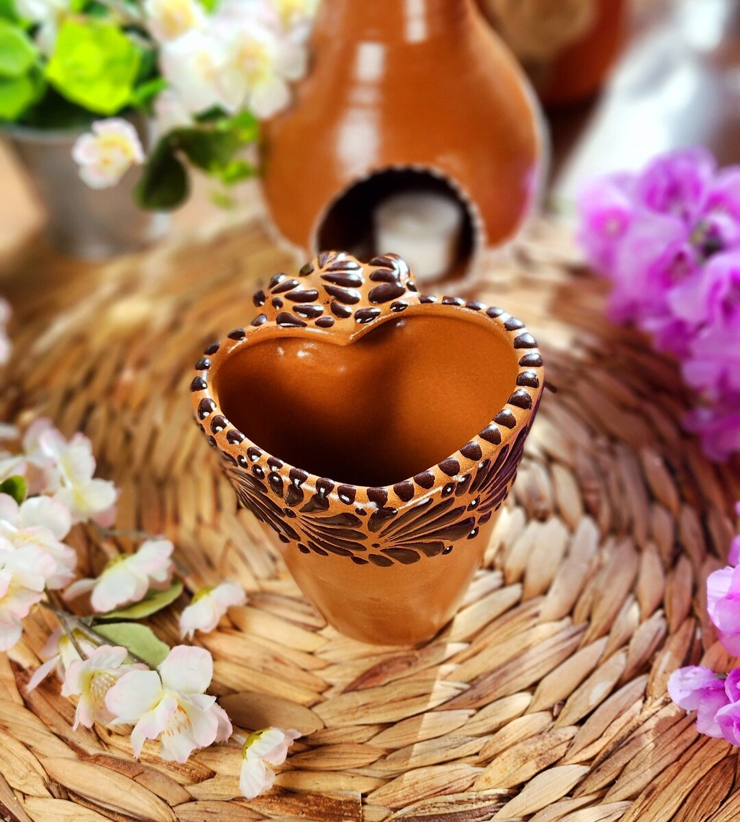 Talavera Heart Coffee Mug Handmade Handpainted Hot Chocolate Brown ...