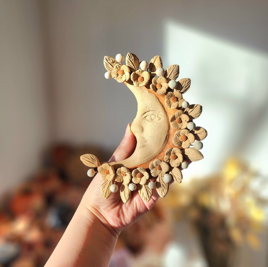 Hand Sculpted Large Embroidery Clay Moon Luna Home Decor Mexican ...