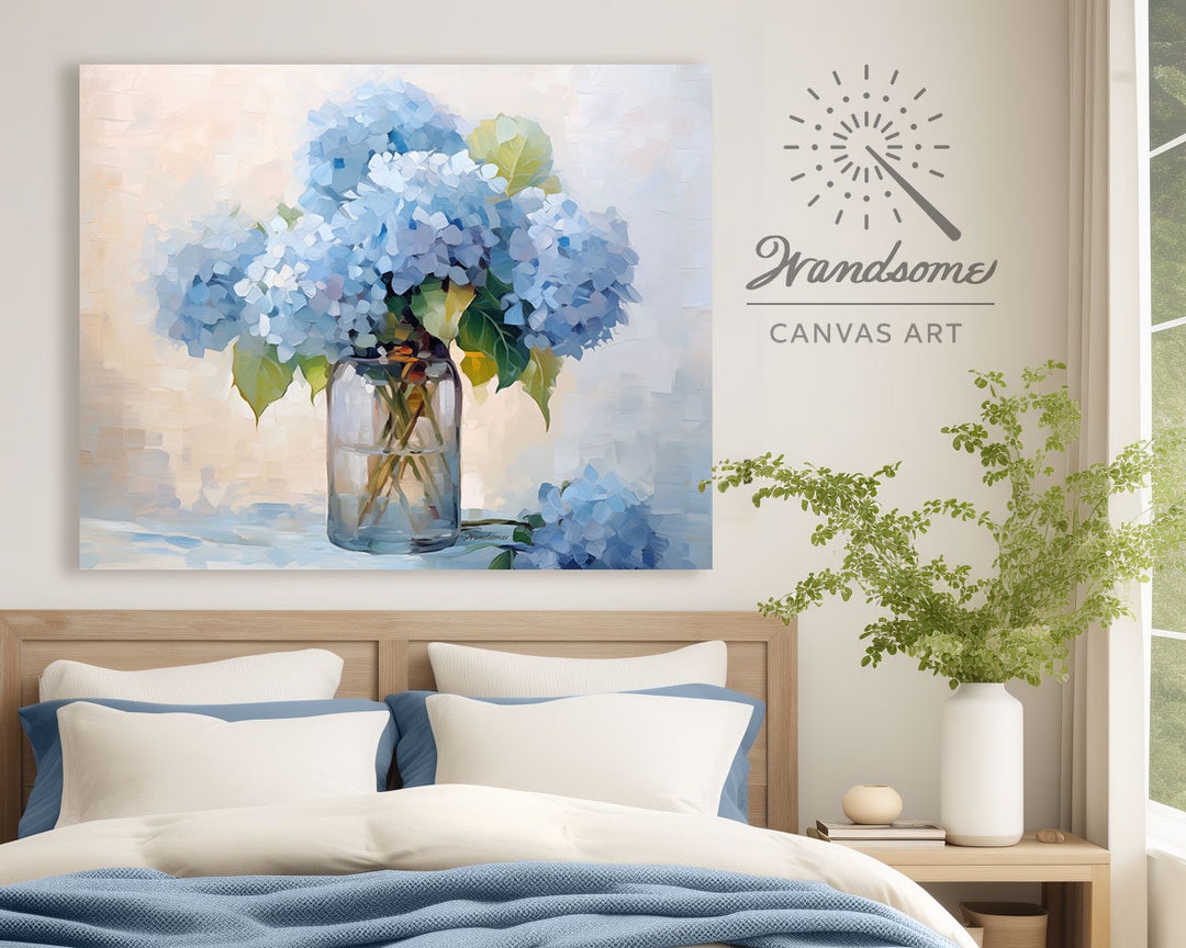 Wandsomeart Blue Hydrangeas Floral Painting on Canvas, Impressionist ...