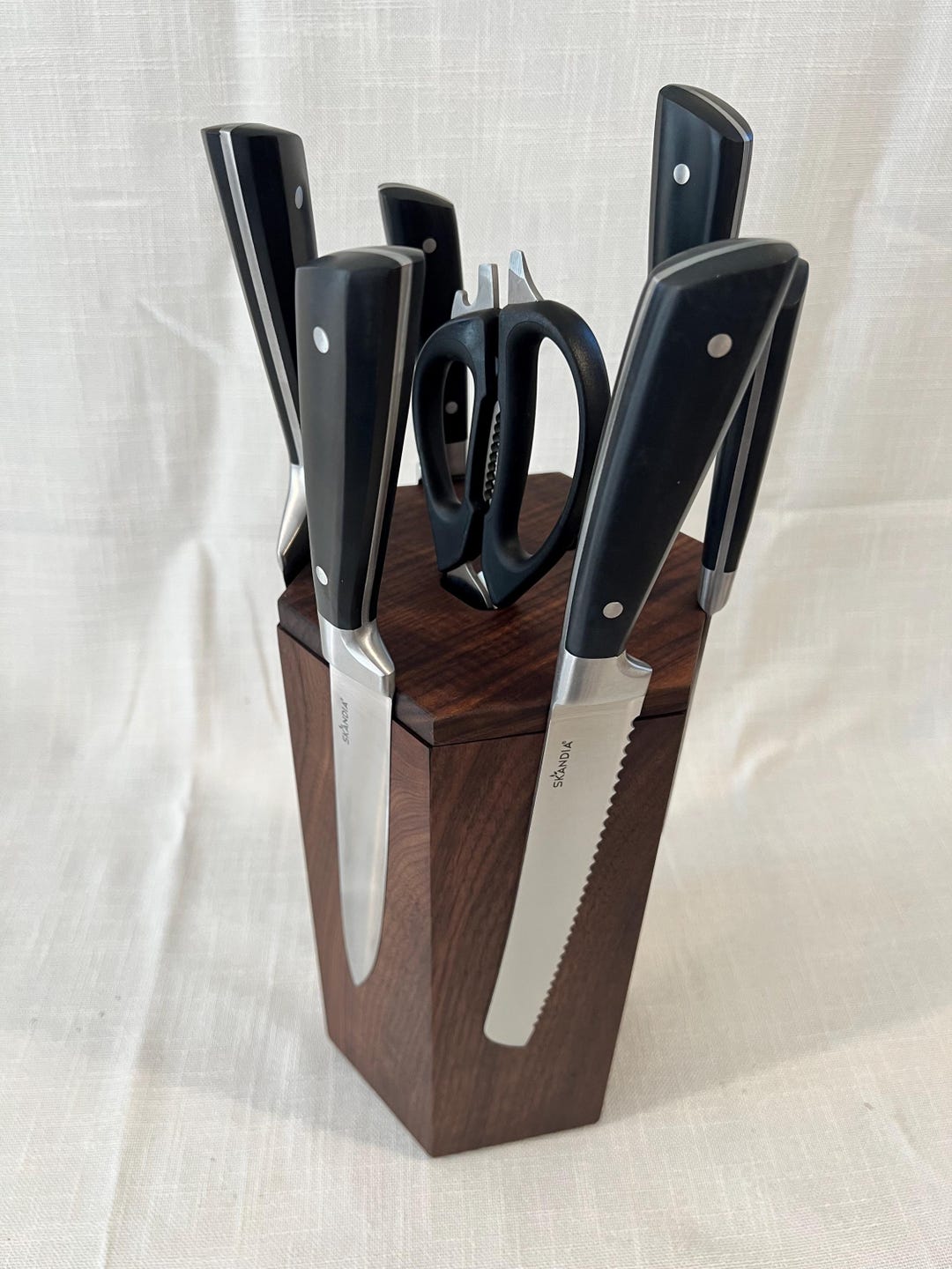 Black Walnut Magnetic Rotating Knife Block, Includes Free ...