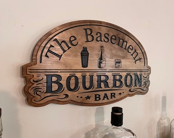 Bourbon Bar Sign With Barrels and Name / Personalized Bourbon Bar Sign ...