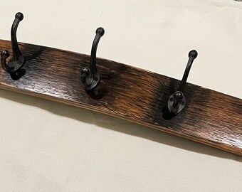 Bourbon Barrel Stave Coat Rack With Bung Hole Rustic Double Hooks / Mud ...