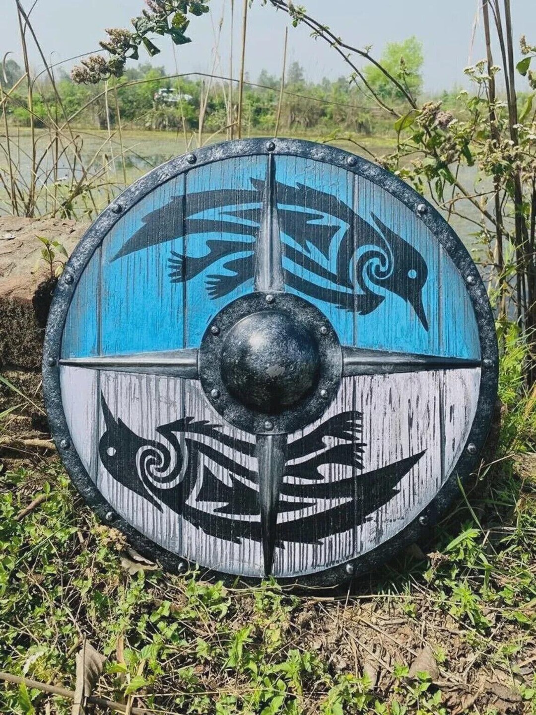 Medieval Viking Round Shield | 24” Battle-ready Shield With Nordic Bird ...