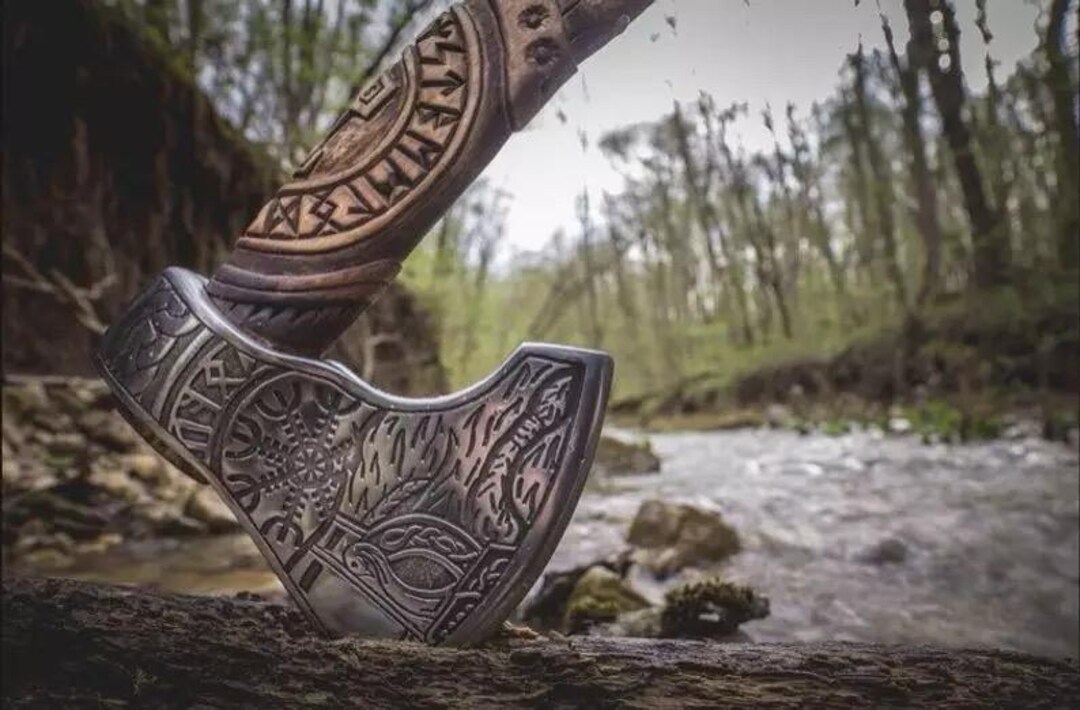 Christmas Gift Norse VIKING AXE With Wood Shaft, High Carbon Steel ...