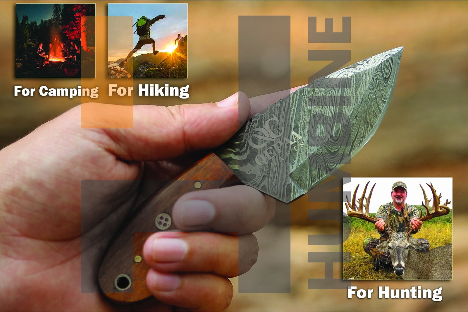 Damascus Steel Hunting Knife Handmade Hunting Bush Craft Knife Damascus ...