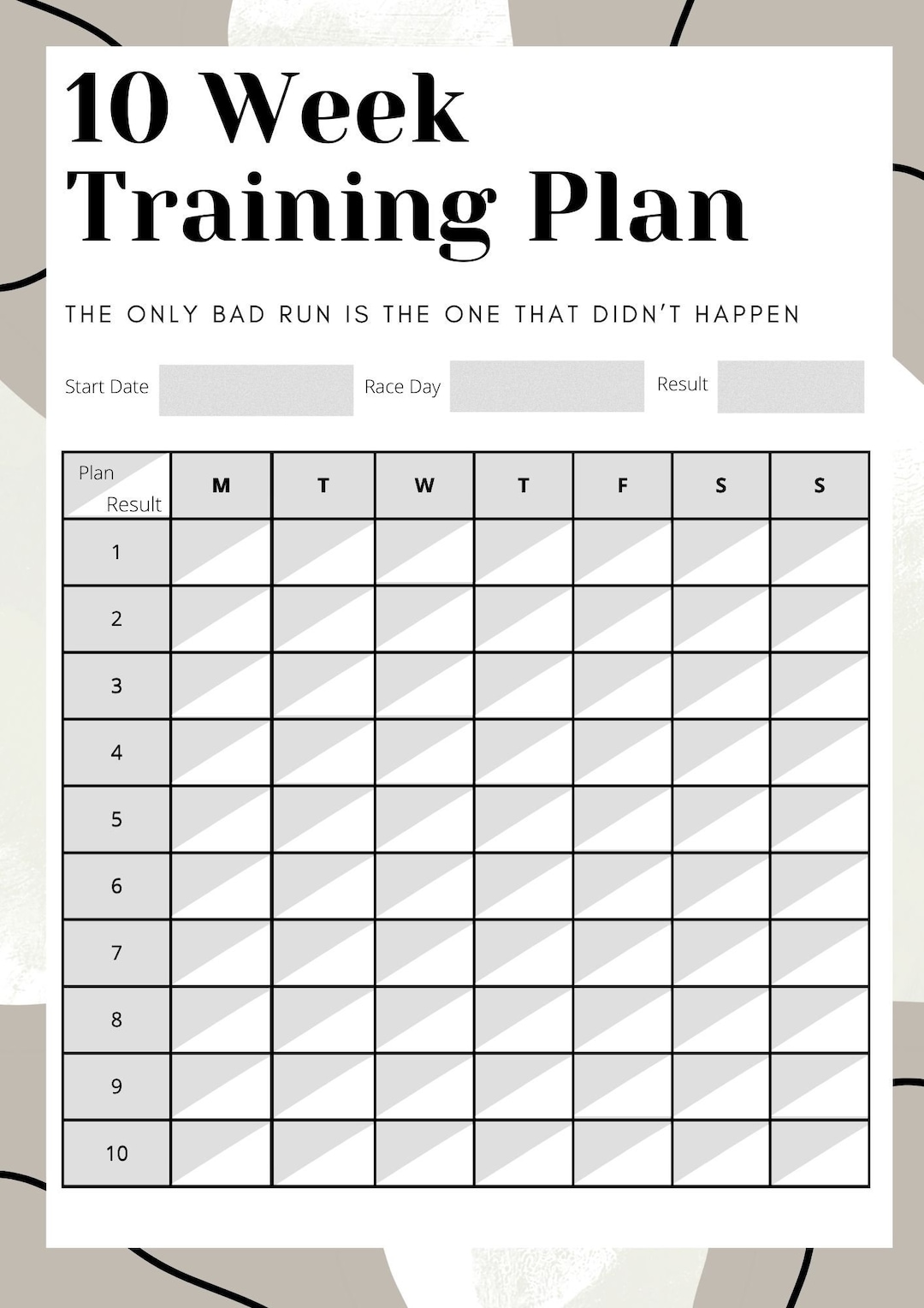 10 Week Running Training Plan - Etsy