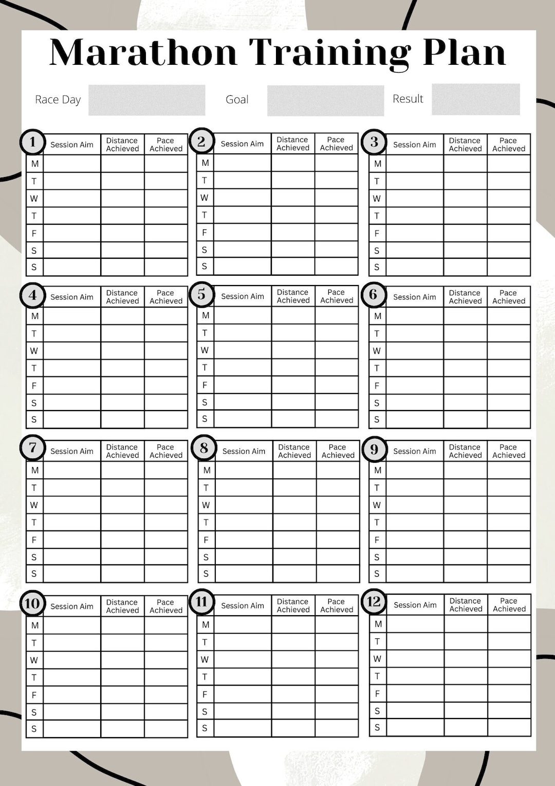 Marathon Training Plan - Etsy
