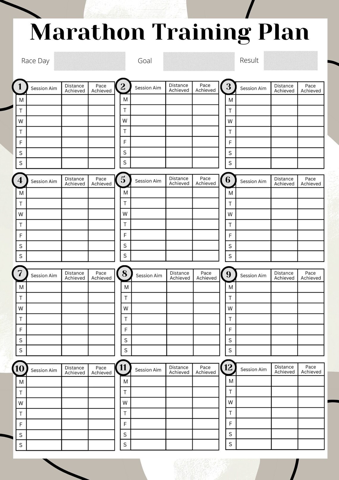 Marathon Training Plan - Etsy