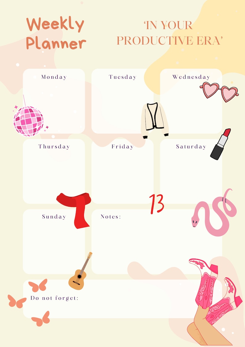 Taylor Swift Inspired Weekly Planner Digital or Printable - Etsy