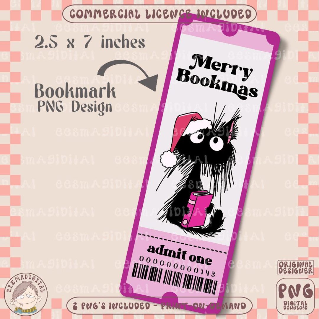 Merry Bookmas Bookmark PNG, Cute Cat Bookmark Png, Christmas Holiday ...