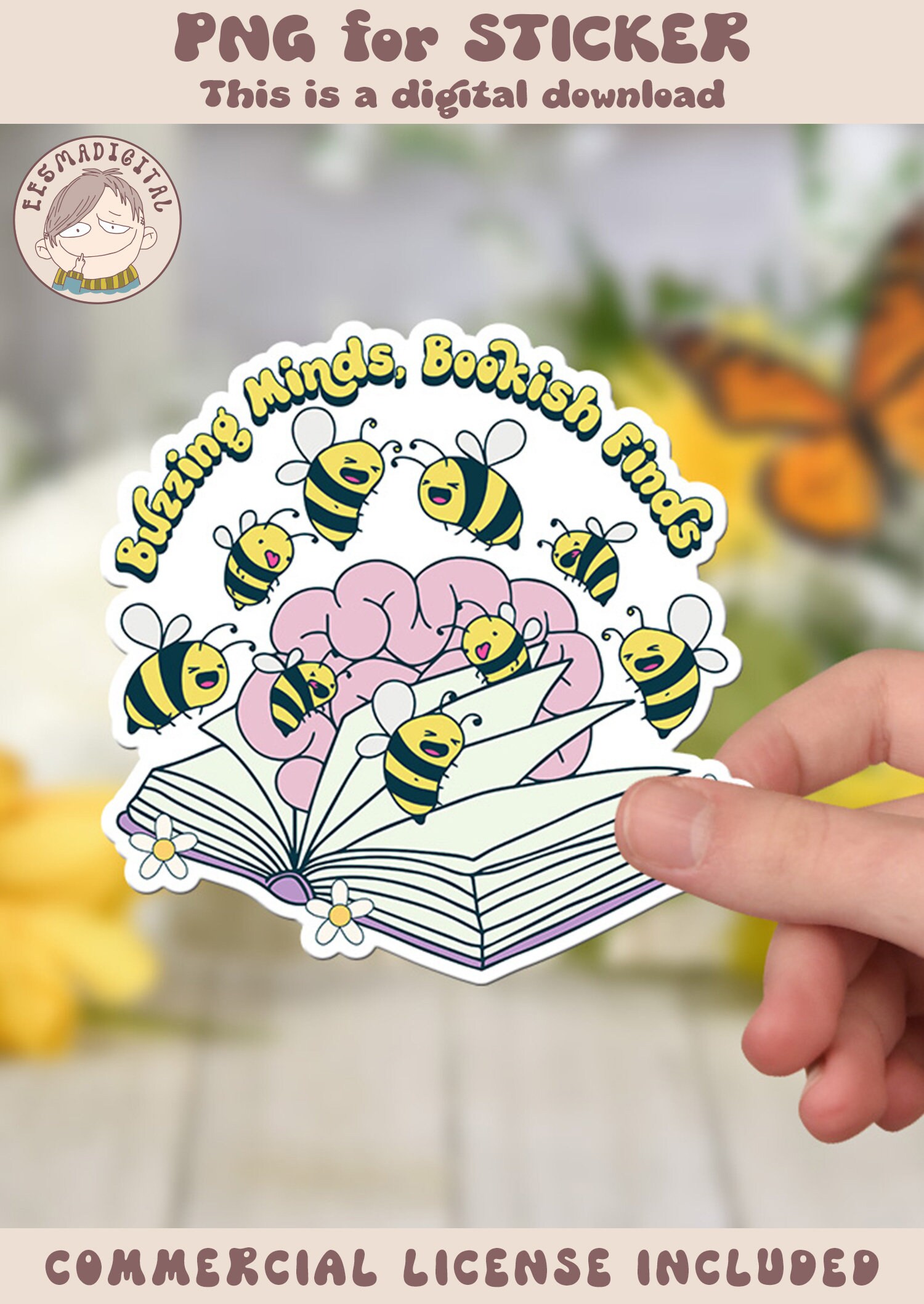 Buzzing Minds Bookish Finds PNG File, Cute Fun Trendy Bee Bookish ...