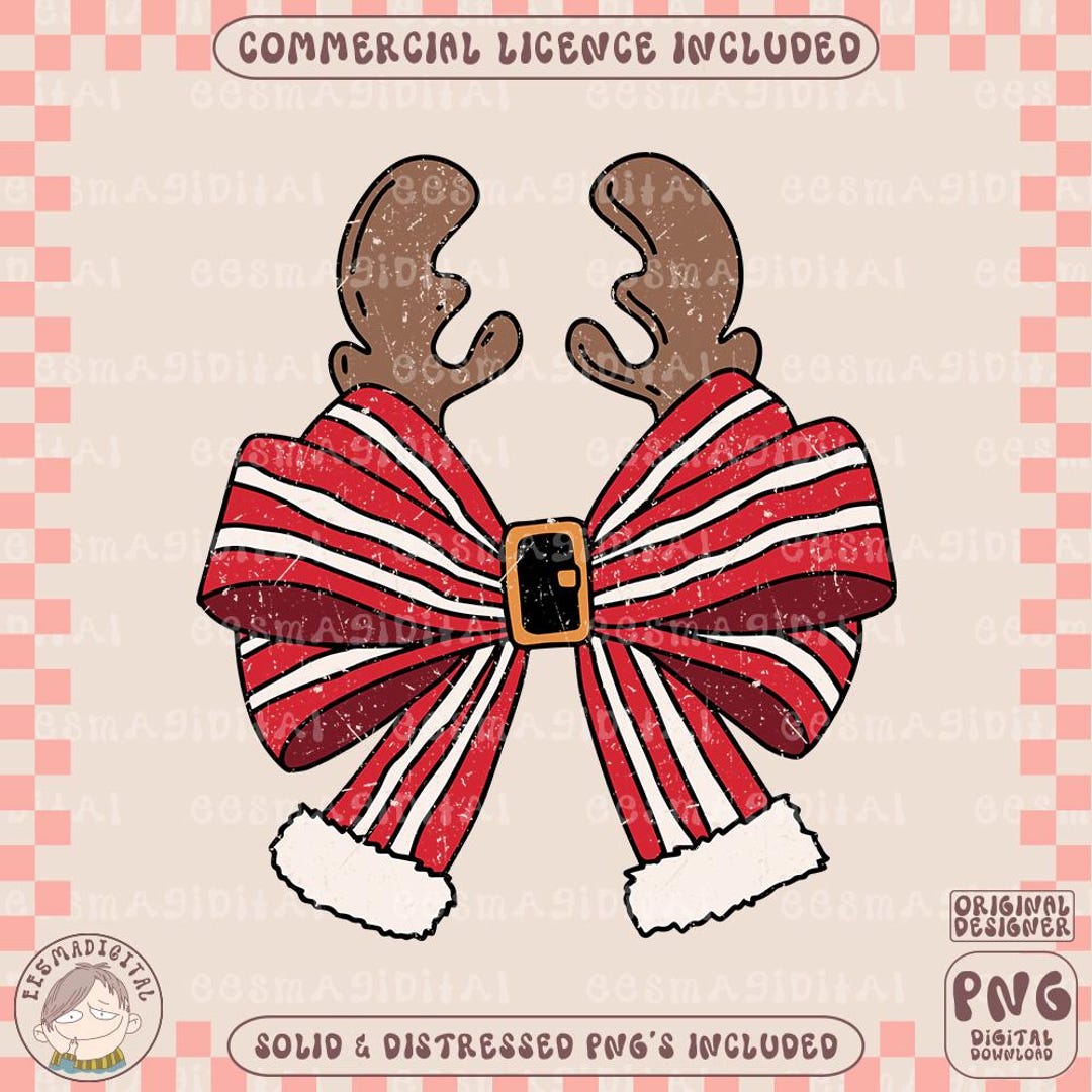 Christmas Coquette Bow Png, Coquette Christmas Png, Reindeer Bow Png ...