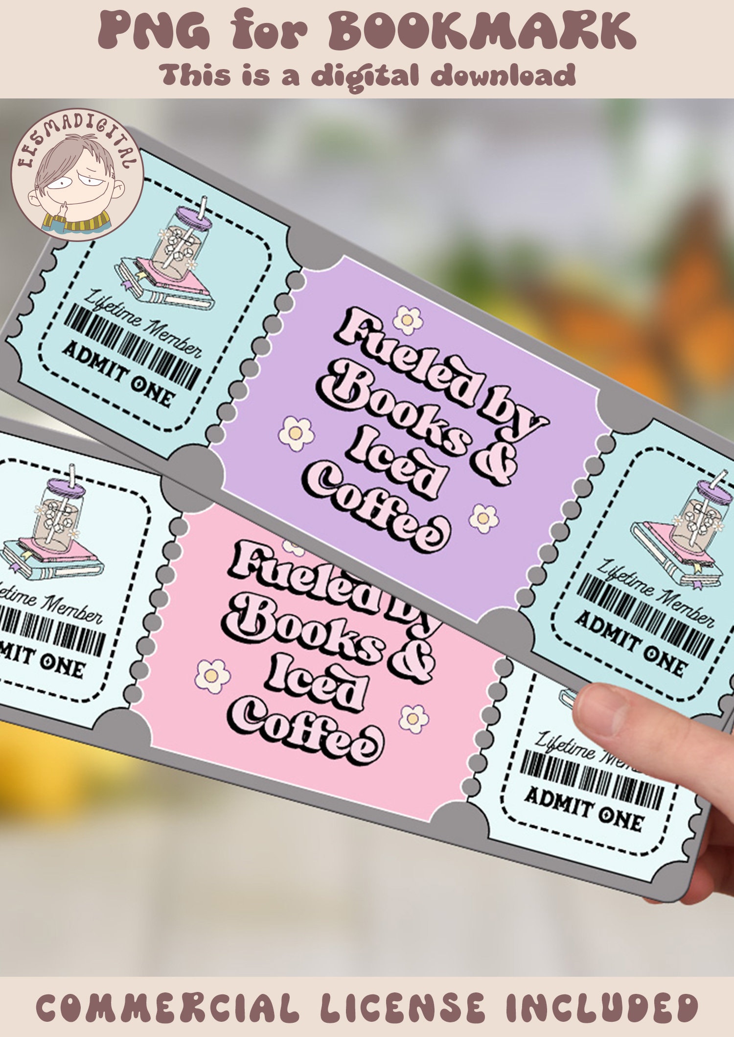 Fueled by Books and Iced Coffee Bookmark Design, Bookish PNG File, Cute ...